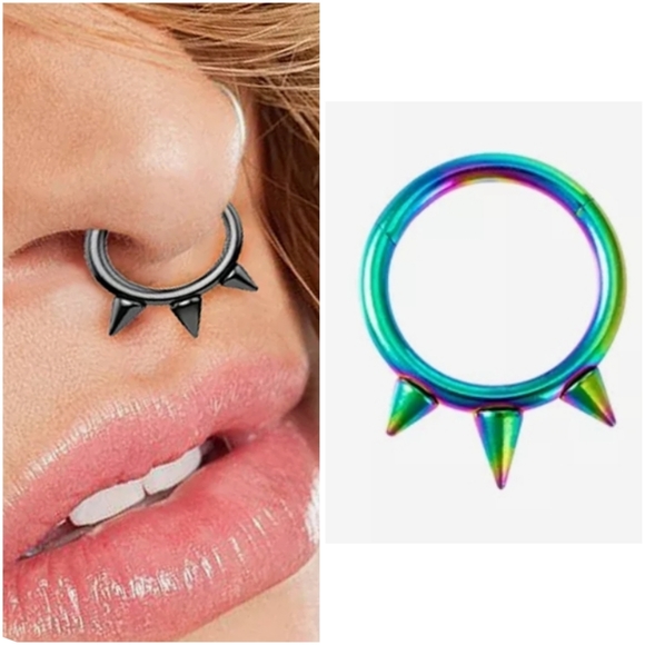 None | Jewelry | Rainbow Mini Spiked Septum Ring Stainless Steel 6g ...